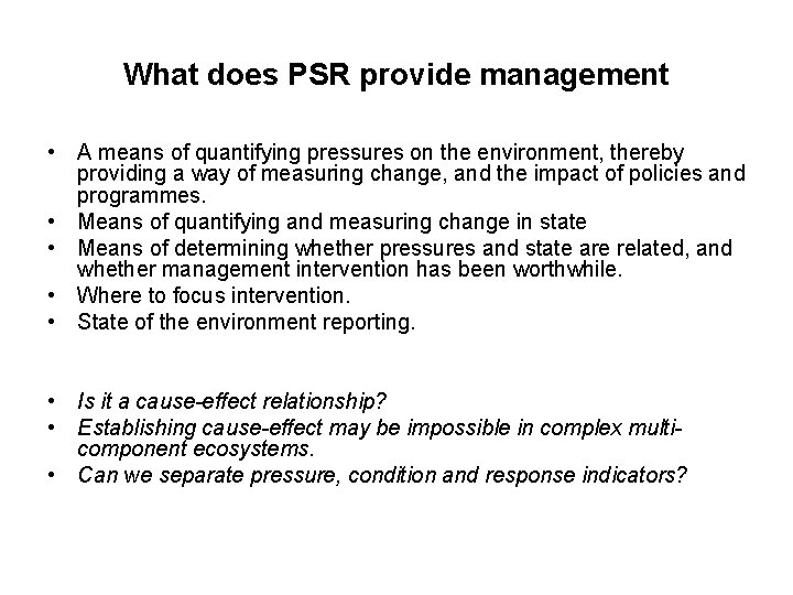 Sustainable resource management A PressureStateResponse framework for ...