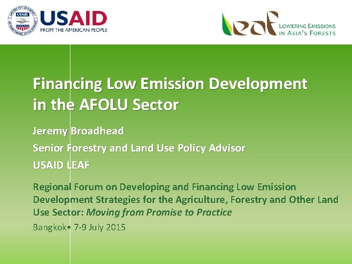 Financing Low Emission Development in the AFOLU Sector