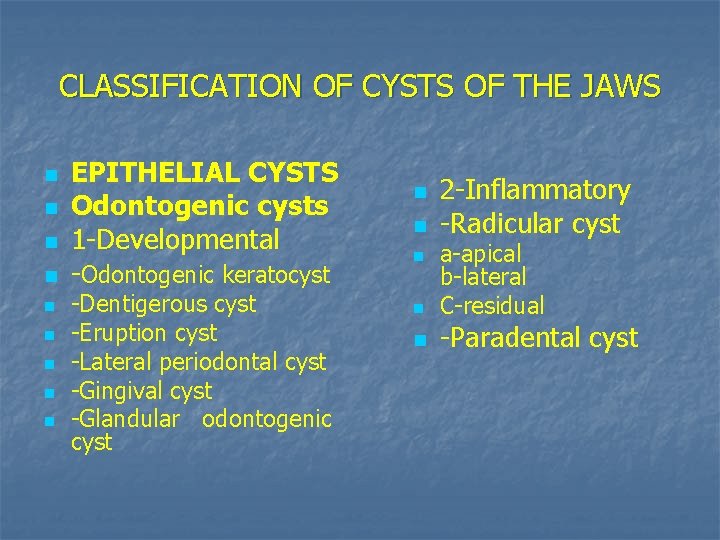 CYSTS OF THE JAWS AND ORAL SOFT TISSUES