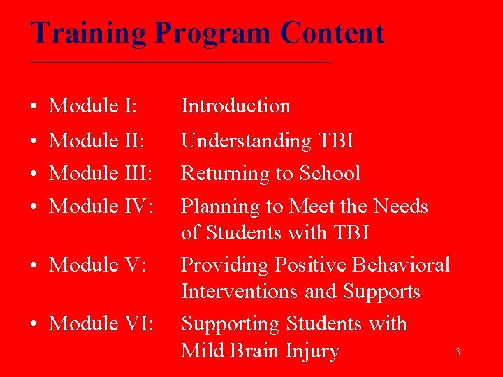 Traumatic Brain Injury A Training Program for Wisconsin