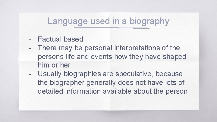 Paper 1 Text type Biography What is a