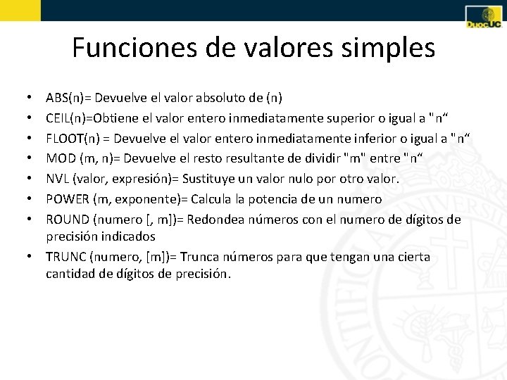 Funciones SQL en PLSQL Semana 2 Aprendizajes esperados