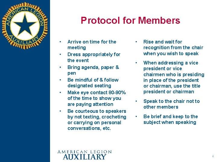 American Legion Auxiliary Protocol 1 Ribbons and Pins