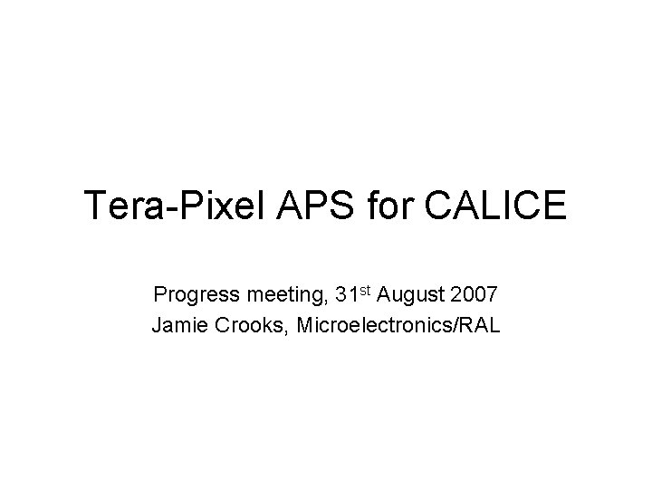 TeraPixel APS for CALICE Progress meeting 31 st