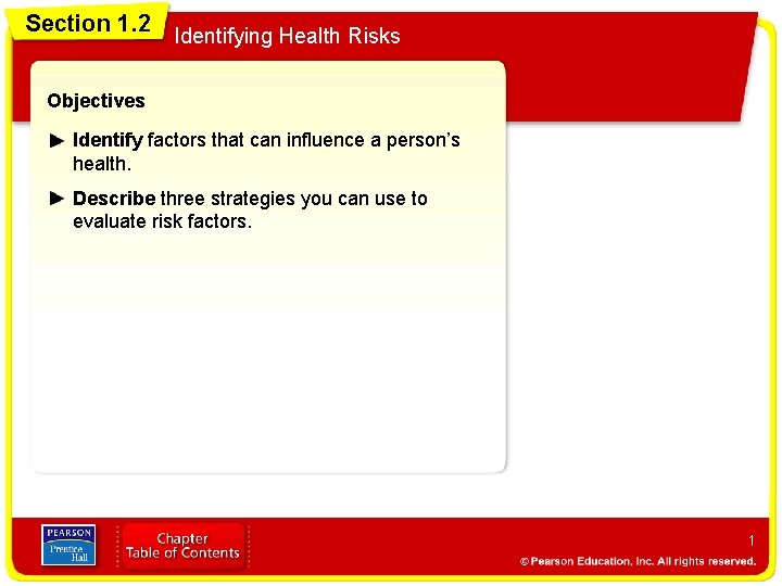 Section 1 2 Identifying Health Risks Objectives Identify
