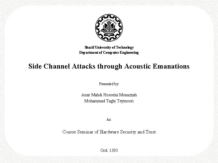 Sharif University of Technology Department of Computer Engineering