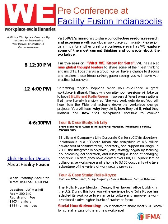 Pre Conference at Facility Fusion Indianapolis A Global