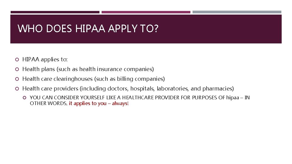 HEALTH INFORMATION PORTABILITY AND ACCOUNTABILITY ACT HIPAA PRESENTATION