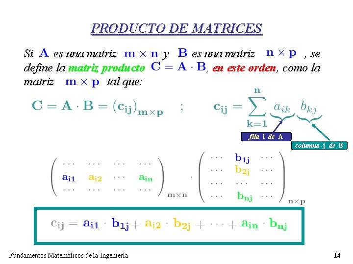 Tema 1 MATRICES PRODUCTO DE MATRICES POTENCIAS NATURALES
