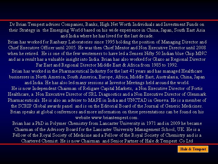 Strategic Pharma Issues Dr Brian W Tempest www