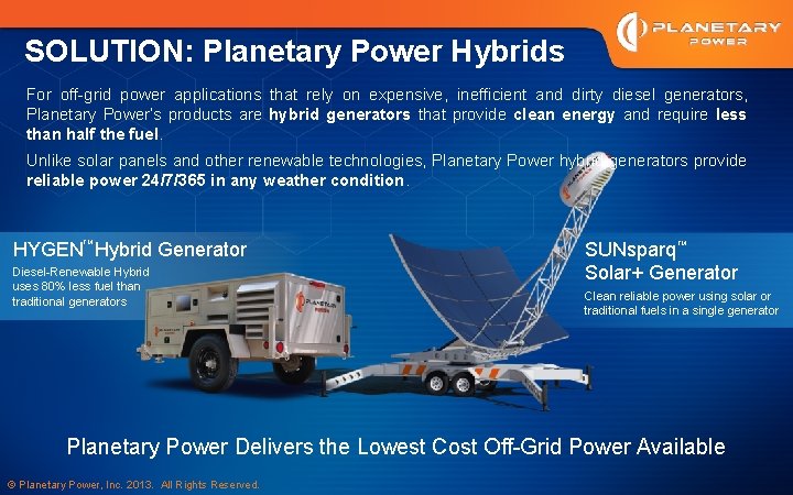 PRODUCT INTRODUCTION Planetary Power Inc 2013 All Rights