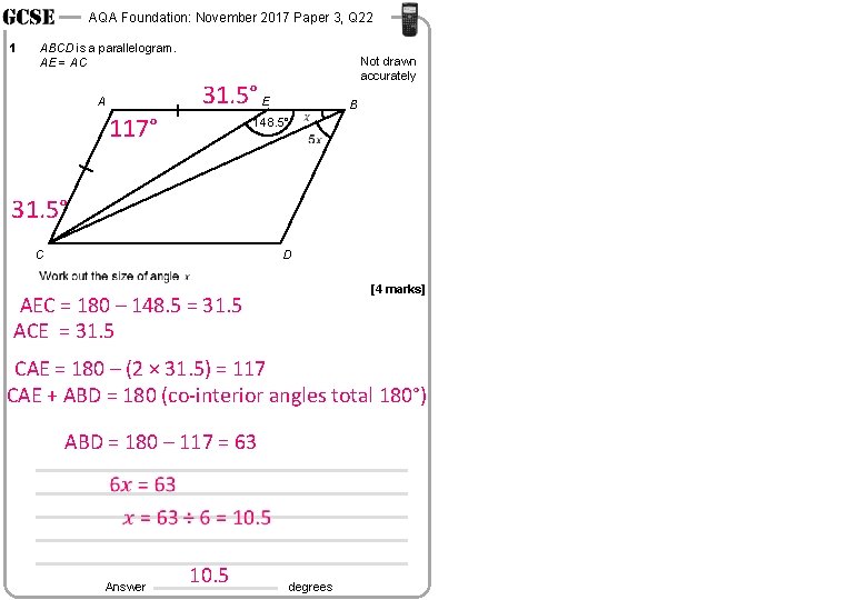 Angles Special Quadrilaterals Foundation GCSE Questions AQA These