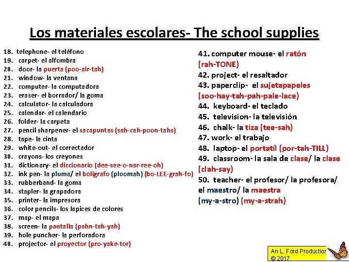 Los materiales escolares The school supplies 1 61REV