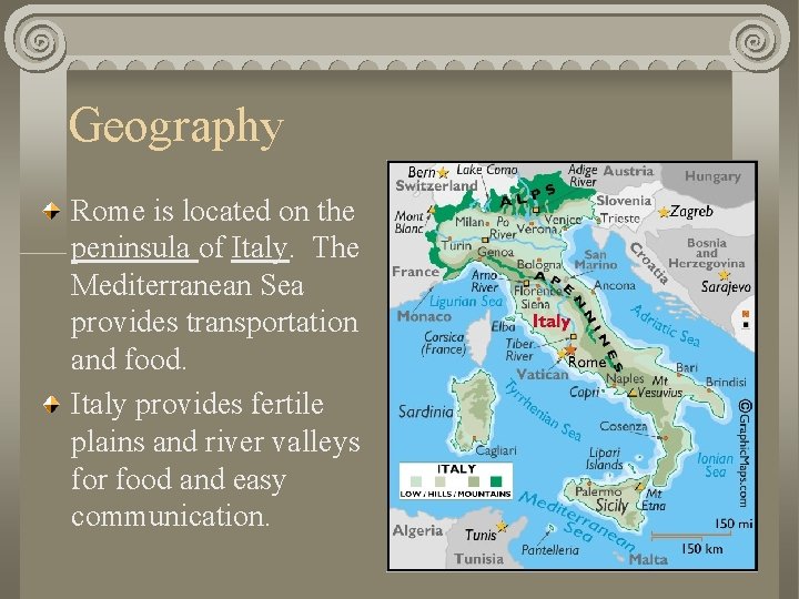 Roman Republic Geography Rome is located on the
