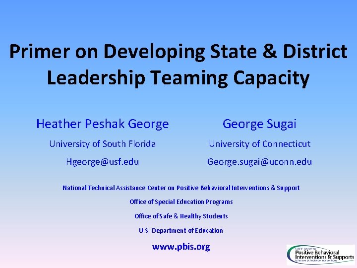 Primer on Developing State District Leadership Teaming Capacity