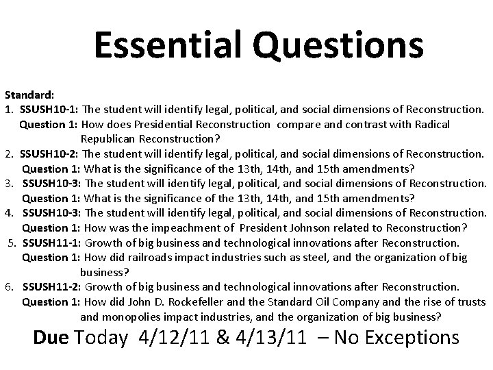 U S History rd 3 Essential Questions Notebook