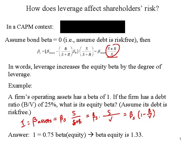 How does leverage affect shareholders risk In a