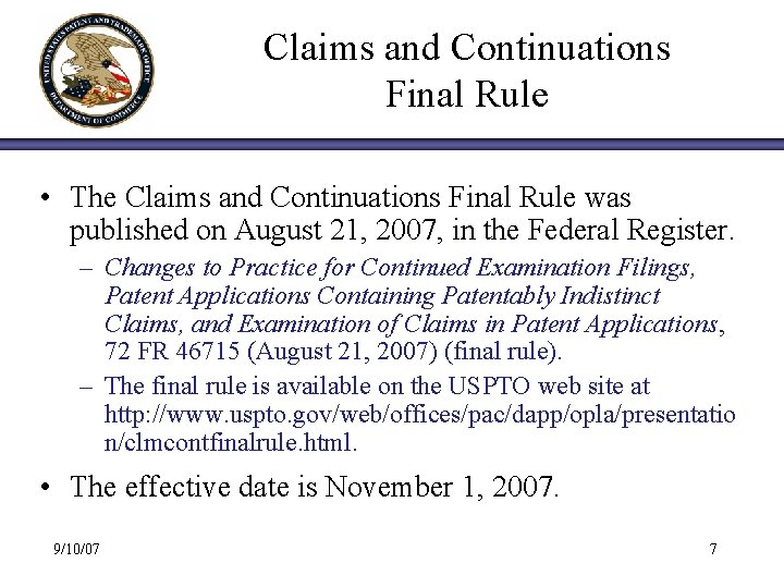 Claims and Continuations Final Rule Joni Y Chang
