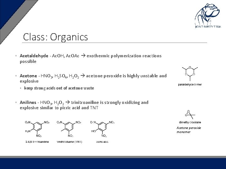 INCOMPATIBLE CHEMICALS CHEMICAL STORAGE a b c d