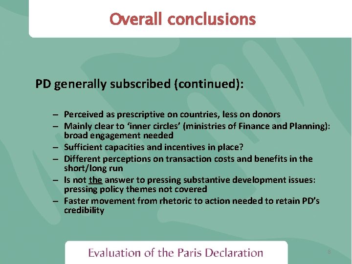 Brief summary of main findings of the phase