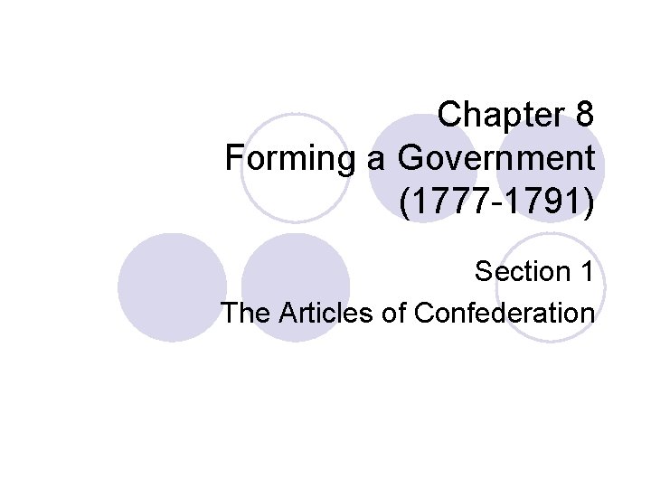 Chapter 8 Forming a Government 1777 1791 Chapter