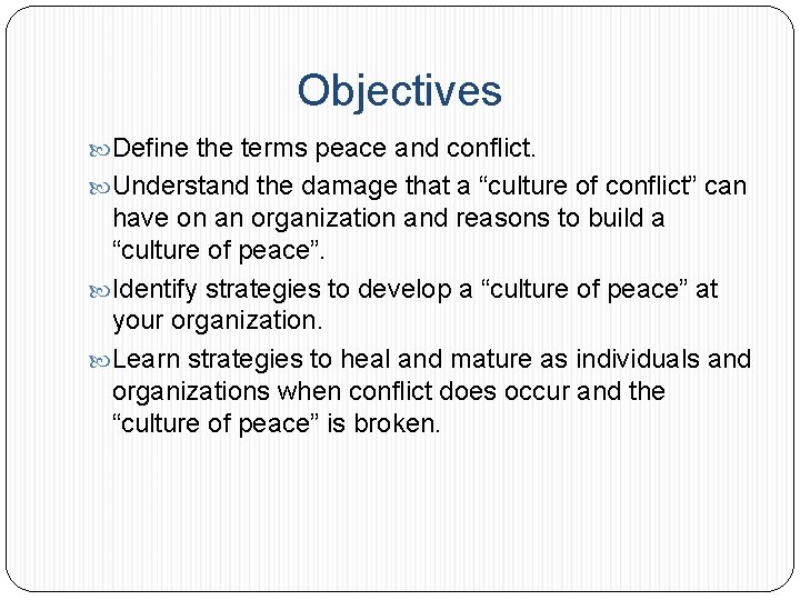 Developing a Culture of Peace in Your Workplace