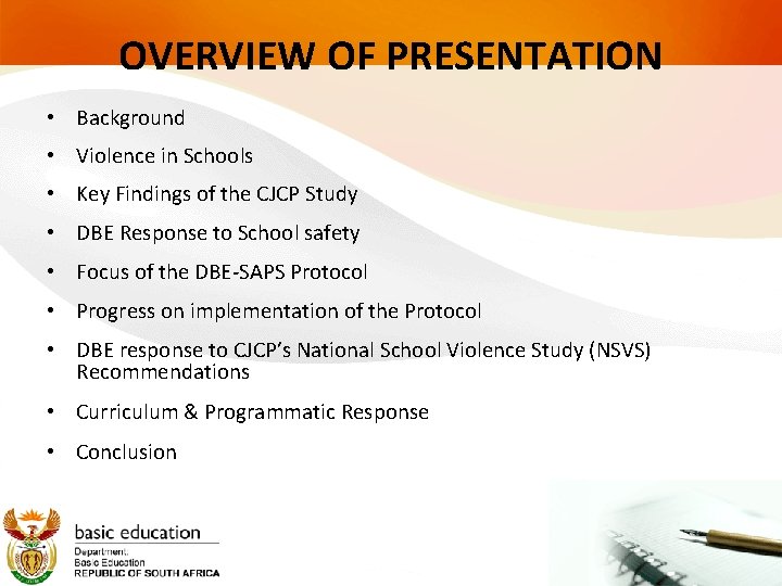STRATEGIES FOR NON VIOLENCE IN EDUCATION Presentation by