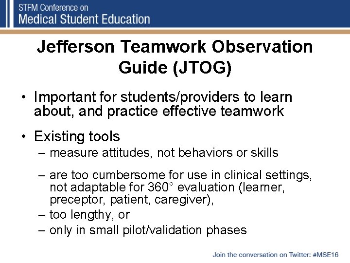 The Jefferson Teamwork Observation Guide JTOG Using a