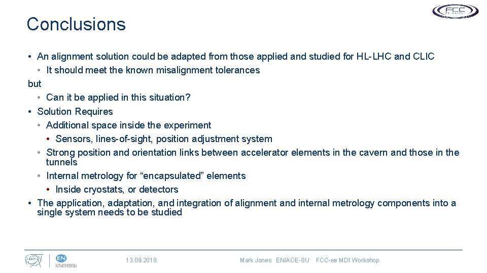 Summary from MDI meeting Friday 13 September alignment