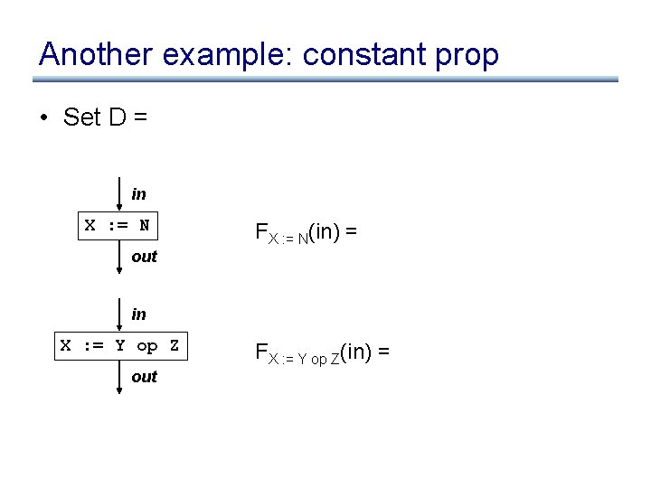 Another example constant prop Set D in X