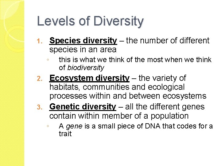 Biodiversity Chapter 10 1 10 2 Biodiversity Objectives