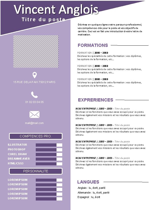 Vincent Anglois Titre du poste Dcrivez en quelques