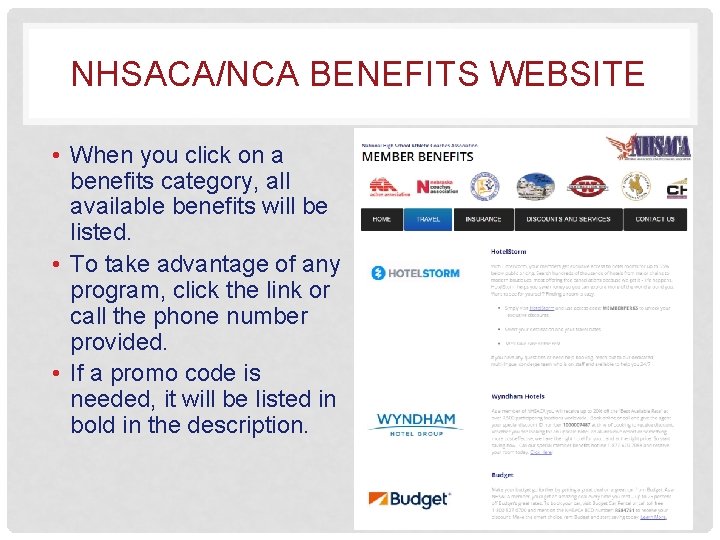 NHSACANCA MEMBER BENEFIT PROGRAMS PROGRAM AND WEBSITE OVERVIEW