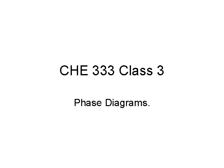 CHE 333 Class 3 Phase Diagrams Why Phases