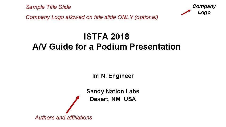 Sample Title Slide Company Logo allowed on title