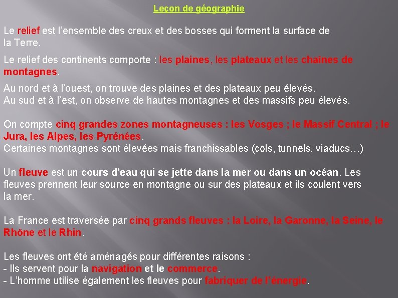 Les reliefs et les fleuves en France 1