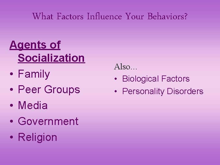 Agents of Socialization Learning Objectives Students will learn