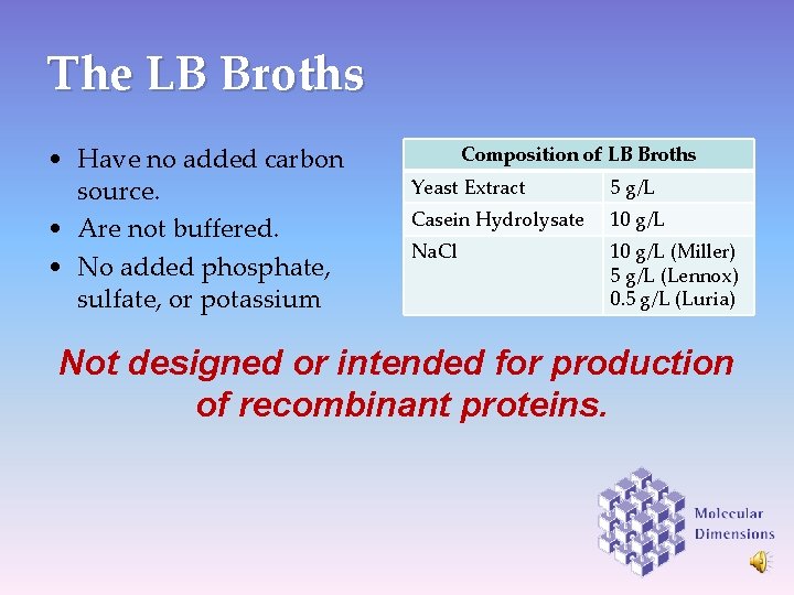 Protein Production and Purification Why the medium composition