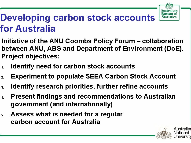 Carbon Stock Accounting a report on progress within