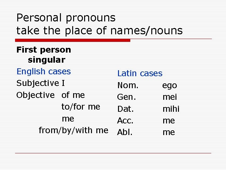 Chapter 27 Dative with special verbs Personal pronouns