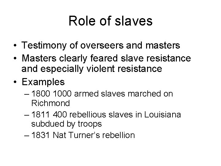 Free and Unfree Labor Lecture 1 Antebellum Slavery