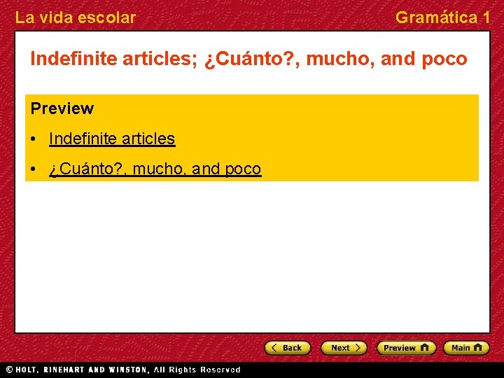 La vida escolar Gramtica 1 Indefinite articles Cunto
