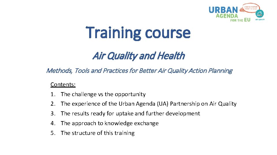 Training course Air Quality and Health Methods Tools