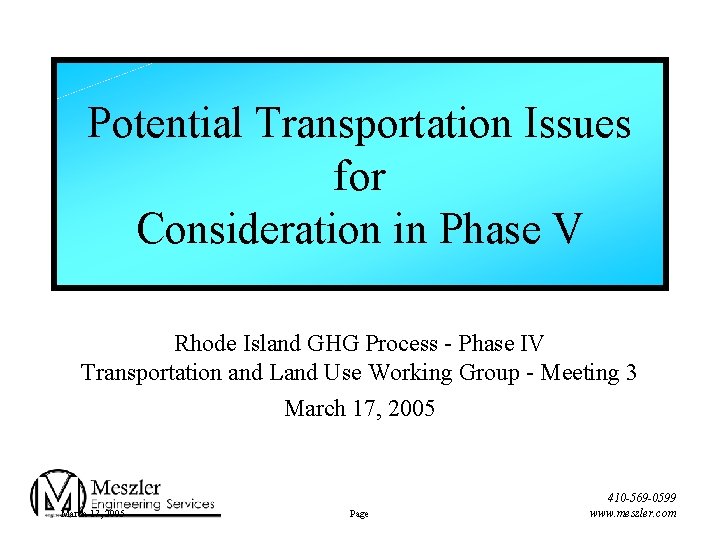 Potential Transportation Issues for Consideration in Phase V
