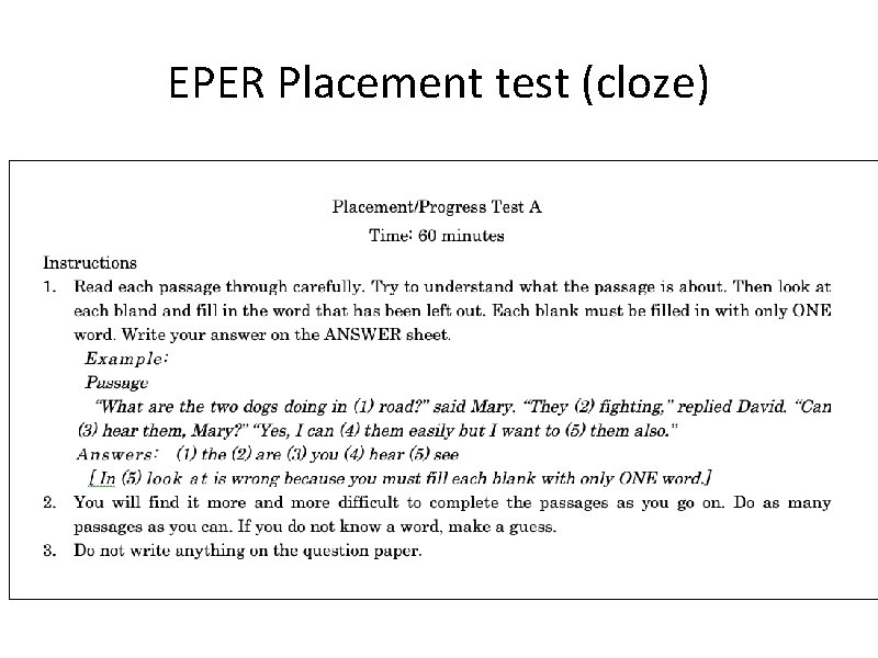 Do we need an ER Placement Test Rob