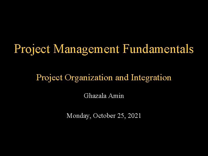 Project Management Fundamentals Project Organization and Integration ...