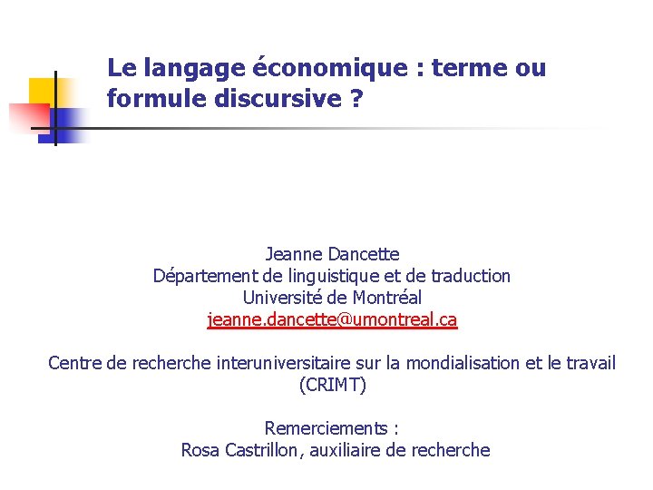 Le langage conomique terme ou formule discursive Jeanne