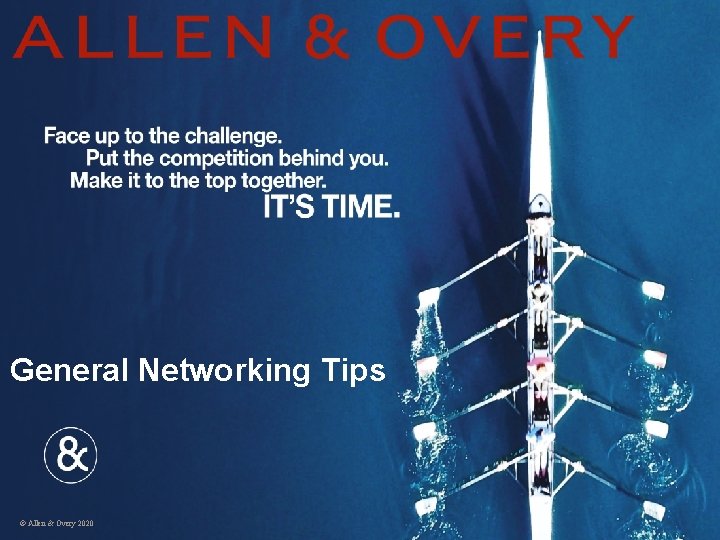 General Networking Tips Allen Overy 2020 Meet the