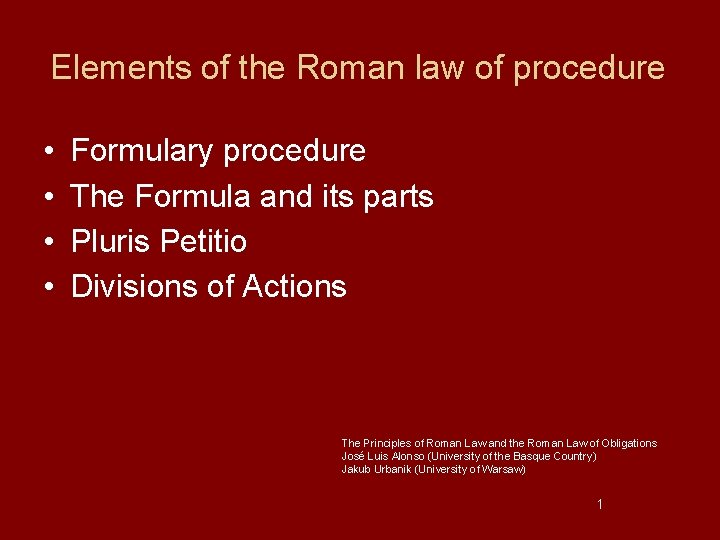 Elements of the Roman law of procedure Formulary