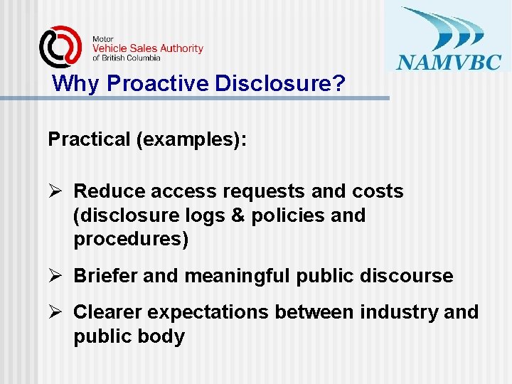 Proactive Disclosure in Canada and British Columbia New